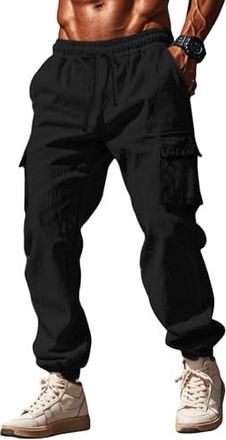 Generic Pantalon chino cargo en lin pour homme - L&eacute;ger - Blanc - Pantalon de jogging - Pantalon de loisirs - Pantalon d&eacute;t&eacute; pour le yoga - Avec poches - Pantal