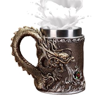 Generico Dekorative Tasse Drache - Tee- und Kaffeetasse aus Metall gepr&auml;gt, lustige Tischdekoration, leichtes und stabiles Design | f&uuml;r M&auml;nner, Frauen, Heimb&uuml;r