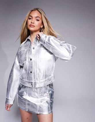 A|X Armani Exchange Veste densemble enduit - Argent m&eacute;tallis&eacute;-Argent&eacute;