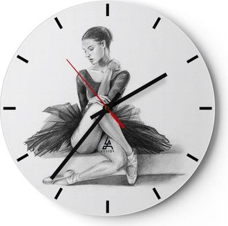 Arttor Modern Wanduhr Ballerina Zeichnung Bleistift 30x30cm Rund Klein Wand Uhr Glas Analog Zimmeruhren K&uuml;che B&uuml;ro Wohnzimmer Glasuhr Wall Clock Dekoration D