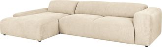 M&oslash;rteens home24 Ecksofa 3-Sitzer mit Longchair Beige Cordstoff Licia 343 x 75 x 170cm Longchair davorstehend links Modern