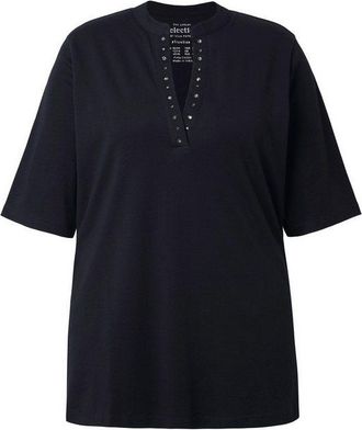 Ulla Popken T-Shirt T-Shirt Ziersteine Stehkragen Halbarm Pima Cotton