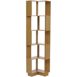 Hhg [NEUWERTIG] Eck-B&uuml;cherregal HHG-922, Eckregal Standregal Wohnregal, 5 Ebenen MDF Melamin 175x40x40cm Bambus-Optik