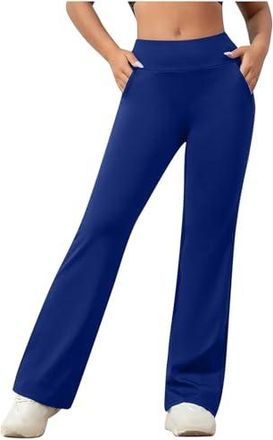Generic Pantalon large pour femme - Pantalon de yoga &eacute;vas&eacute; pour femme - Pantalon de yoga &eacute;vas&eacute; taille haute - Pantalon dentra&icirc;nement en lin pour femme, bleu, 