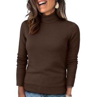 Generic Pull Femme Hiver Chaud col Montant Mode Ample Sweatshirts Couleur Unie Pull Femme Chic et El&eacute;gant D&eacute;contract&eacute; Manche Longue Jumper Tops Caf&eacute;