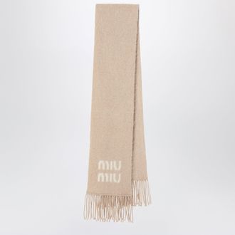 Miu Miu Beiger Schal aus Mohairmischung mit Logo