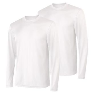 Hanes Lot de 2 T-shirts &agrave; manches longues Cool Dri UPF50+ pour homme - blanc - Large