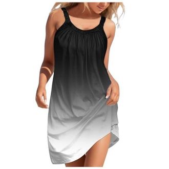 Generic Robe d&eacute;t&eacute; pour femme - Grande taille - Style boh&egrave;me - D&eacute;contract&eacute;e - Sans manches - Impression d&eacute;grad&eacute;e - Col rond - Robe d&eacute;t&eacute; - Mini robe de plage, N