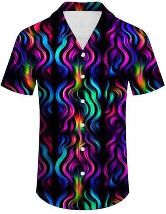 Generic Chemise hawa&iuml;enne &agrave; Manches Courtes pour Homme - Impression 3D Color&eacute;e Amusante Costume de Carnaval d&eacute;t&eacute; Plage Tenue f&ecirc;te r&eacute;tro Disco F&ecirc;te th&egrave;me