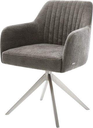 DELIFE Esszimmerstuhl Greg-Flex Kreuzgestell breit Edelstahl Bouclé Soft Schlamm 360° drehbar Wippfunktion Taschenfederkern