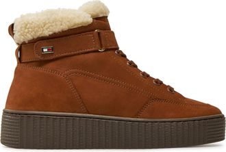Tommy Hilfiger Schnürschuhe Tommy Hilfiger Faux Fur Nubuck Low Lace-Up FW0FW08172 Braun