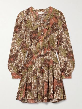 Ulla Johnson Mini-robe En Crêpe De Chine De Soie À Imprimé Cachemire Et À Plis Maris - Multicolore
