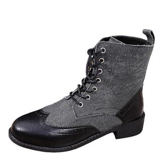 Generic Bottes &agrave; lacets d&eacute;contract&eacute;es en denim pour femme - &Eacute;l&eacute;gantes - Patchwork - Antid&eacute;rapantes - Classique - Talon bas et &eacute;pais - Confortables - Pour laut