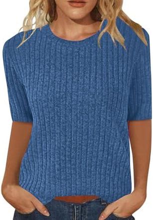 Generic Tee Shirt Femme Grande Taille D&eacute;contract&eacute; Imprim&eacute; T-Shirts Haut Manche 3/4 D&eacute;t&eacute; L&acirc;che De Base Tshirt Sport Blanc Col Rond Tops Tunique Manches 3/4 D&eacute;c