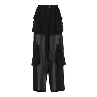 Pinko Pinko, Femme, Pantalons, Noir, Taille: 34 FR Pantalon Cargo Transparent en Georgette