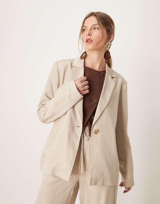 Vila Oversize-Blazer in Hellbeige mit Knopfleiste, Kombiteil-Neutral