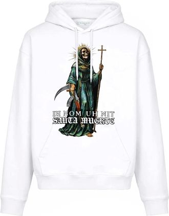 Ih Nom Uh Nit IH NOM UH Nit, Homme, Sweatshirts et sweats &agrave; capuche, Blanc, Taille: S Santa Muerte Print Sweat &agrave; capuche