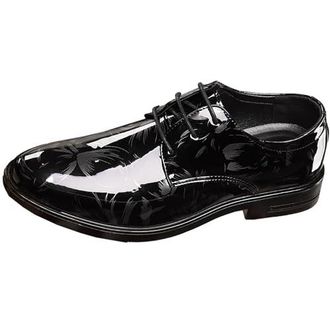 Generic Chaussures habill&eacute;es daffaires pour homme verni sans lacets &agrave; enfiler - Bout pointu - Chaussures en cuir &agrave; talon bloc - Antid&eacute;rapantes - Tendance - Po