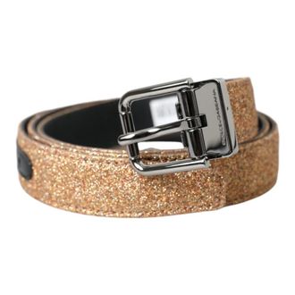 Dolce & Gabbana Gold Glitter Lederg&uuml;rtel mit silberner Metallschnalle - - Accessories - Herren - Gelb - ONE SIZE