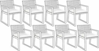 Beliani Sitzkissen für Gartenstuhl 8er Set Cremeweiß Stoffbezug mit Reißverschluss Bindebändern 46 x 46 cm Modern Outdoor Stuhlkissen Stuhlpolster