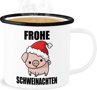 Shirtracer Emaille Becher Blechbecher - Weihnachtstasse Tasse Weihnachten - Frohe Schweinachten - 300 ml - Weiß Schwarz - weihnachtstassen christmas schwein weih