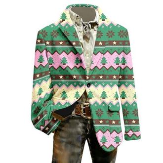 Generic Blazer Homme Noël, Veste de Sport en Velours côtelé élégante à cranté imprimé Festif pour Tenue Formelle et cérémonies Officielles dhiver Confortable 