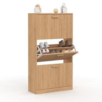 IDMarket Meuble &agrave; Chaussures 18 Paires Juliette 3 Portes Lattes tasseau Bois Coloris ch&ecirc;ne