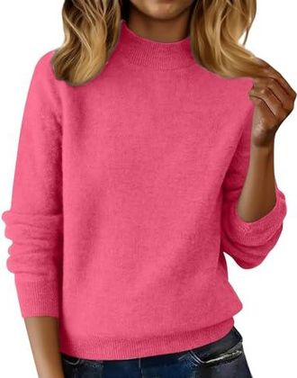 Generic Pull en cachemire pour femme - Pull semi-col roul&eacute; pour lautomne et lhiver - Pull ample chaud &agrave; manches longues - Pull de couleur unie avec une chemis