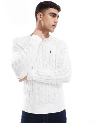 Polo Ralph Lauren Driver - Pull en maille torsad&eacute;e de coton &agrave; logo embl&eacute;matique - Blanc
