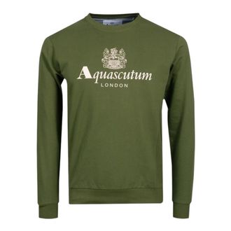 Aquascutum Homme, Sweatshirts et sweats &agrave; capuche, Vert, Taille: XL Centered Logo Crewneck