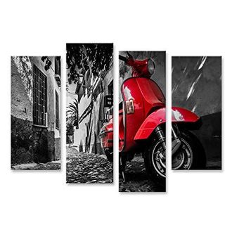 Islandburner Tableau Tableaux sur toile Un scooter vespa rouge gar&eacute; sur une rue pav&eacute;e Images Affiche TIK