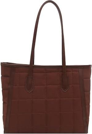 Generic Sac à bandoulière matelassé en coton - Grande capacité - Pour femme, travail, shopping, voyage, quotidien, marron, 365.00 x 275.00 x 50.00 mm