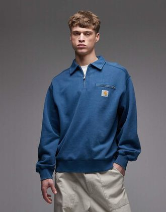 Carhartt Work in Progress Detroit - Sweat &agrave; col zipp&eacute; - Bleu fonc&eacute;