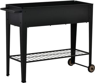 OUTSUNNY Jardini&egrave;re sur pieds potager dim. 104L x 39l x 80H cm &eacute;tag&egrave;re 2 roues + insert dirrigation m&eacute;tal noir