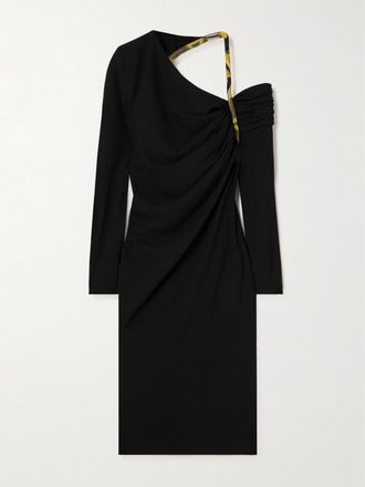 Versace Asymmetrisches Midikleid Aus Cady Mit Besatz Aus Seiden-twill, Raffungen Und R&uuml;ckenausschnitt - Schwarz