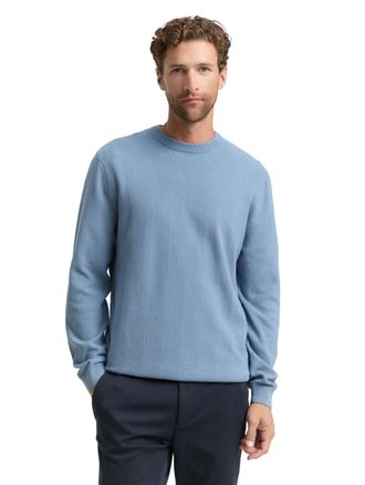 Tom Tailor Herren 1048720 Strickpullover Mit Fischgr&auml;tstruktur, 28800 - Faded Denim Blue, XL EU