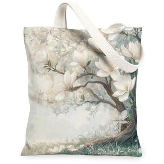 Generic Sac fourre-tout en toile motif magnolias printaniers pour le shopping, 33 x 38 cm, sac d&eacute;picerie r&eacute;utilisable pour femme, motif floral, d&eacute;coration cad