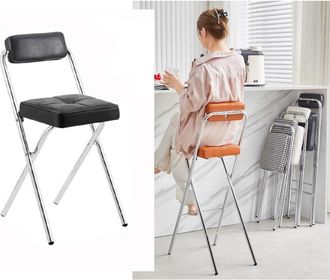 Generic Hoher, klappbarer Barhocker mit R&uuml;ckenlehne, gepolstertem Ledersitz, tragbarer Tresenhocker f&uuml;r K&uuml;cheninsel, Caf&eacute;, Gesch&auml;ft - platzsparendes Design