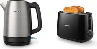 Philips HD9350 / 90 bouilloire (2200 watts, 1,7 litres, en acier inoxydable) & HD2581/90 Grille-pain Daily Collection, 8 r&eacute;glages, Access, r&eacute;chauffe-viennoise
