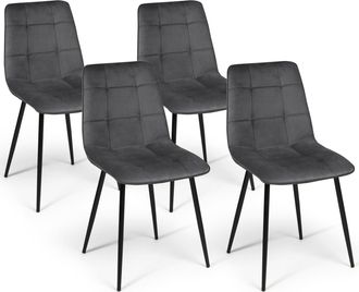 IDMarket Set mit 4 St&uuml;hlen Mila Esszimmerstuhl aus dunkelgrauem Samt f&uuml;r Esszimmer