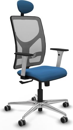 Piqueras y Crespo Schreibtischstuhl in Blau, mit wei&szlig;en und schwarzen Armlehnen, h&ouml;henverstellbarer Lendenwirbelst&uuml;tze und festem Kopfteil, ausgestattet mit 3 Positione