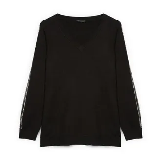 Fiorella Rubino Pullover mit V-Ausschnitt und Strassbesatz - - Knitwear - Damen - Schwarzk - XL