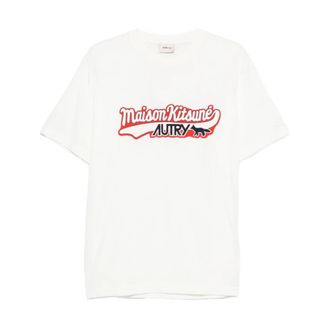 Maison Kitsun&eacute; Wei&szlig;es T-Shirt mit Rundhalsausschnitt und Applikation - - Tops - Herren - Wei&szlig; - L