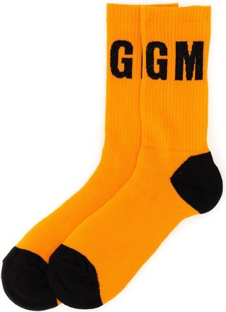 Msgm Logo-Embroidered Cotton Socks - Orange