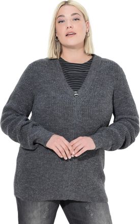 Ulla Popken Damen große Größen Übergrößen Plus Size Strickjacke mit V-Ausschnitt und Zipper
