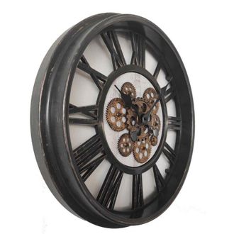 Globo Lighting Wanduhr Uhr K&uuml;chenuhr schwarz bewegliche Zahnr&auml;der r&ouml;mische Ziffern D 50,8 cm