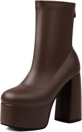 Generic MiaZane Femmes Plateforme Bottes Cheville Mati&egrave;re &Eacute;lastique Talon Bloc Massif Plateforme Haute Fermeture Zip Arri&egrave;re pour Sorties D&eacute;contract&eacute;es Marche