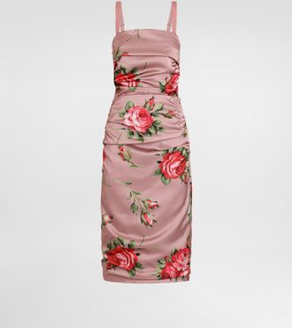 Dolce & Gabbana Rose Bouquet-print Satin Dress - Frau Kleider Multicolor 36