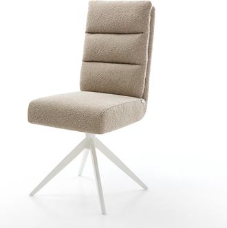 DELIFE Drehstuhl Pela-Flex Boucl&eacute; Schlamm Kreuzgestell breit Wei&szlig; 360&deg; drehbar Wippfunktion Taschenfederkern, Esszimmerst&uuml;hle