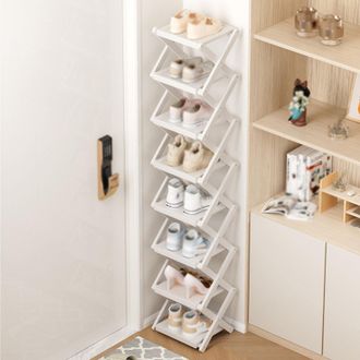 Generic Hoher Schmaler Schuhregal,Zusammenklappbarer Bambus-Schuhorganizer,Freistehendes Regal H&ouml;lzernes Schuhregal-Turm Kleine R&auml;ume Perfekt f&uuml;r Die Haust&uuml;r,